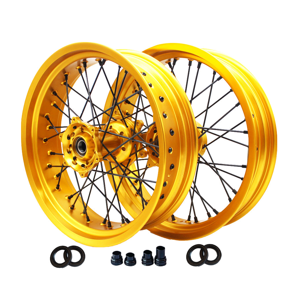 Customizable 17 Inch 36 Spoke Gold Rim Supermotard Wheels Supermoto Wh ...